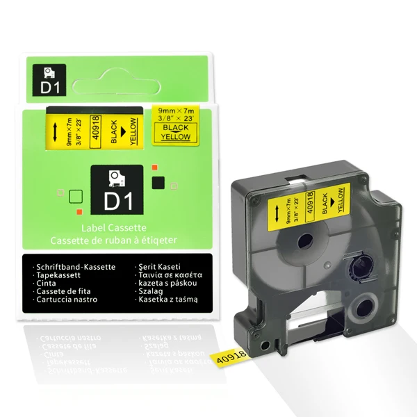 40918 Black On Yellow Label Tape Cassette 9mm Compatible For Dymo D1 ...