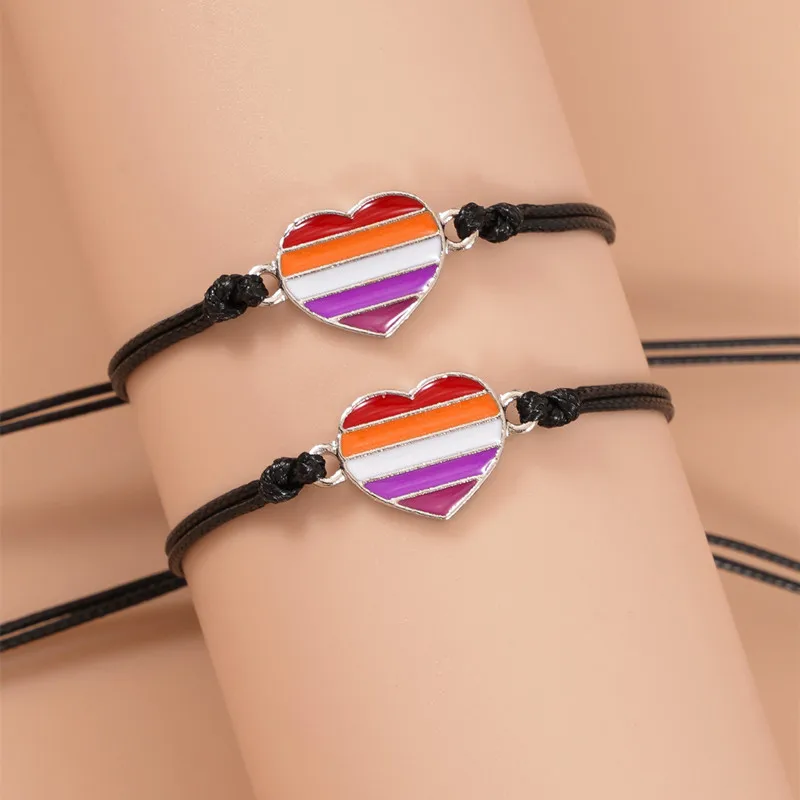 Lover Friendship GAY Couple Pride Card Two Piece Bracelet Set Colorful Rainbow Heart Lucky Rope Handmade Couple Bracelet Bangle Alibaba