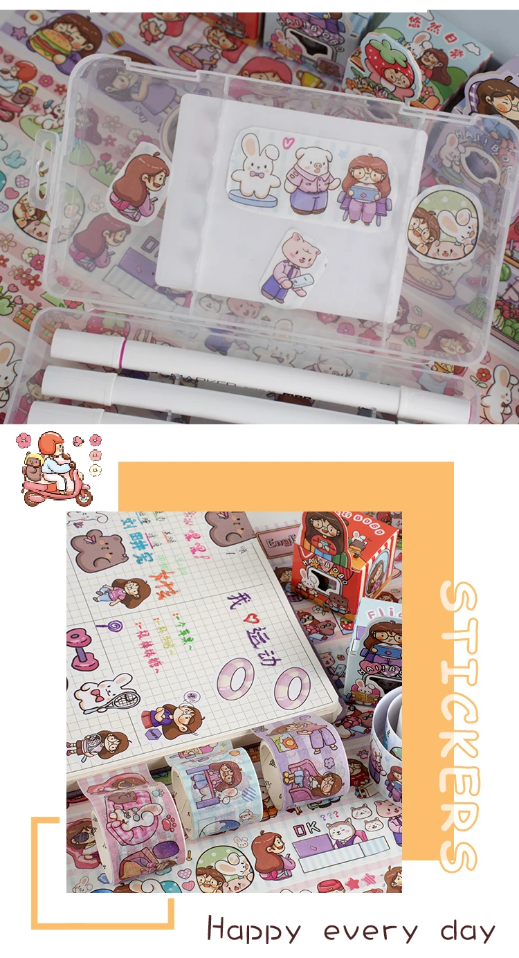 Mr. Paper 4 Designs 1pcs / Set Washi Tape Cartoon Anime Girl Kawaii ...