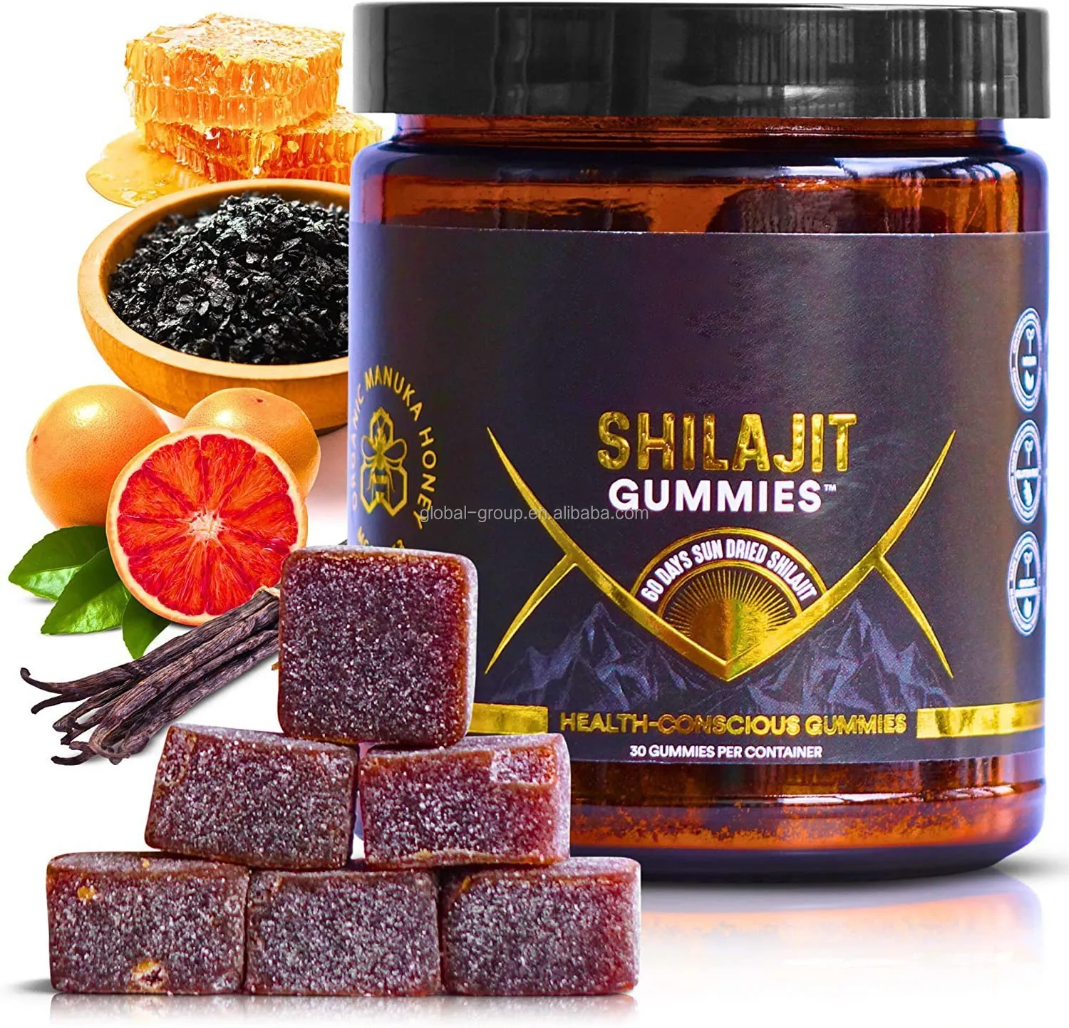 Oem Shilajit Gummies Chaga Ashwagandha Vitamins B12 D2 Shilajit Extract Gummies 500mg Pure ...