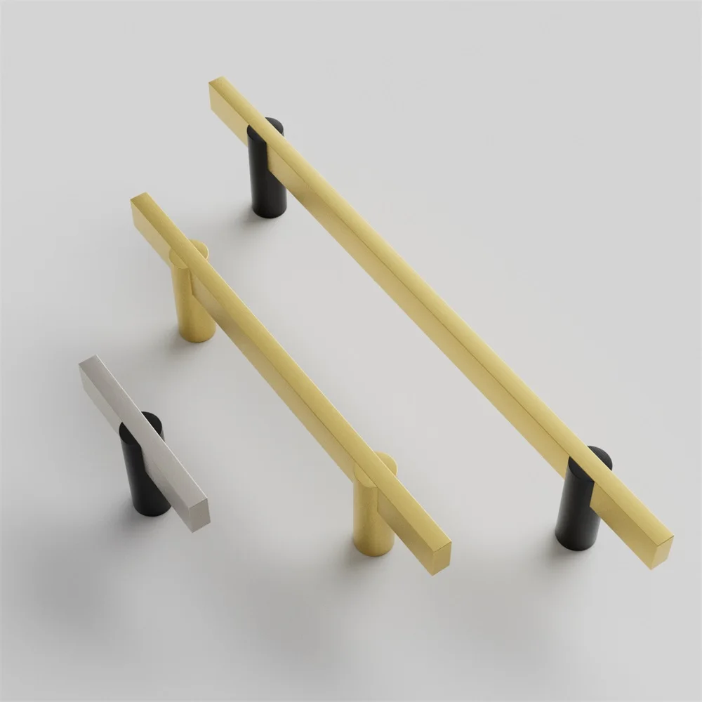 Maxery Modern Luxury Rectangle Brass Cabinet Handles Satin Brass Black ...