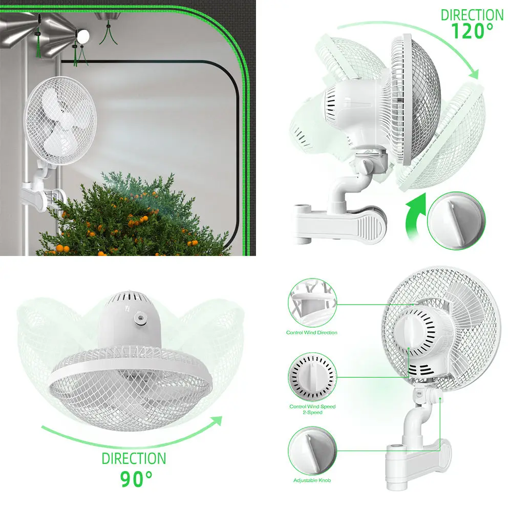Space Saving Design Oscillating Clip on Fans for Compact Grow Tents ...
