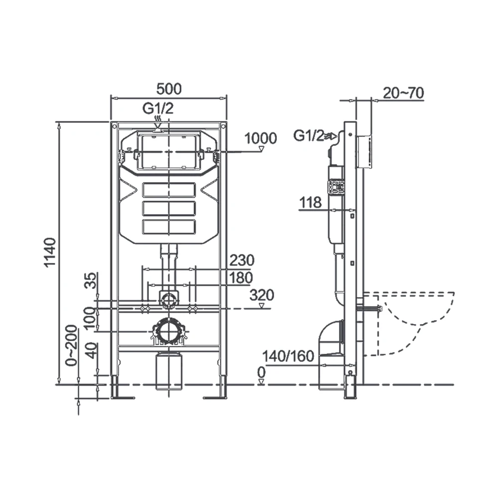 Front Press Button Wall Hung Concealed Cistern Dual Panel 304 Stainless ...
