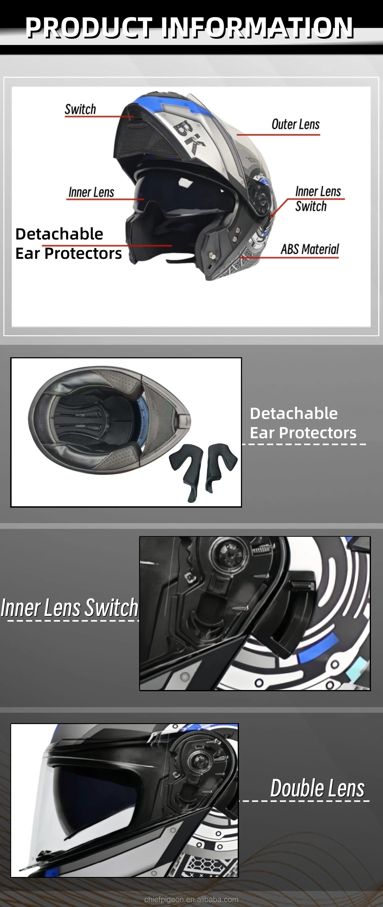 Motorcycle Helmet Abs Modular Helmet Motocross Motorbike Head Guard ...