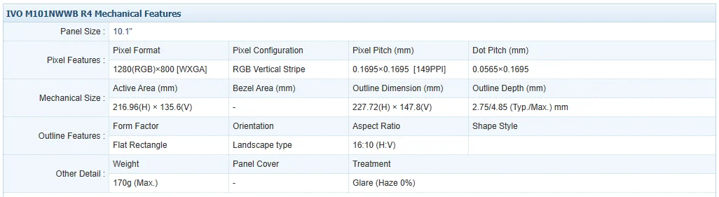 Laptop Lcd Screen 10.1 Inch Mipi 34 Pins 1280(rgb)*800 Wxga 60hz 16.7m ...