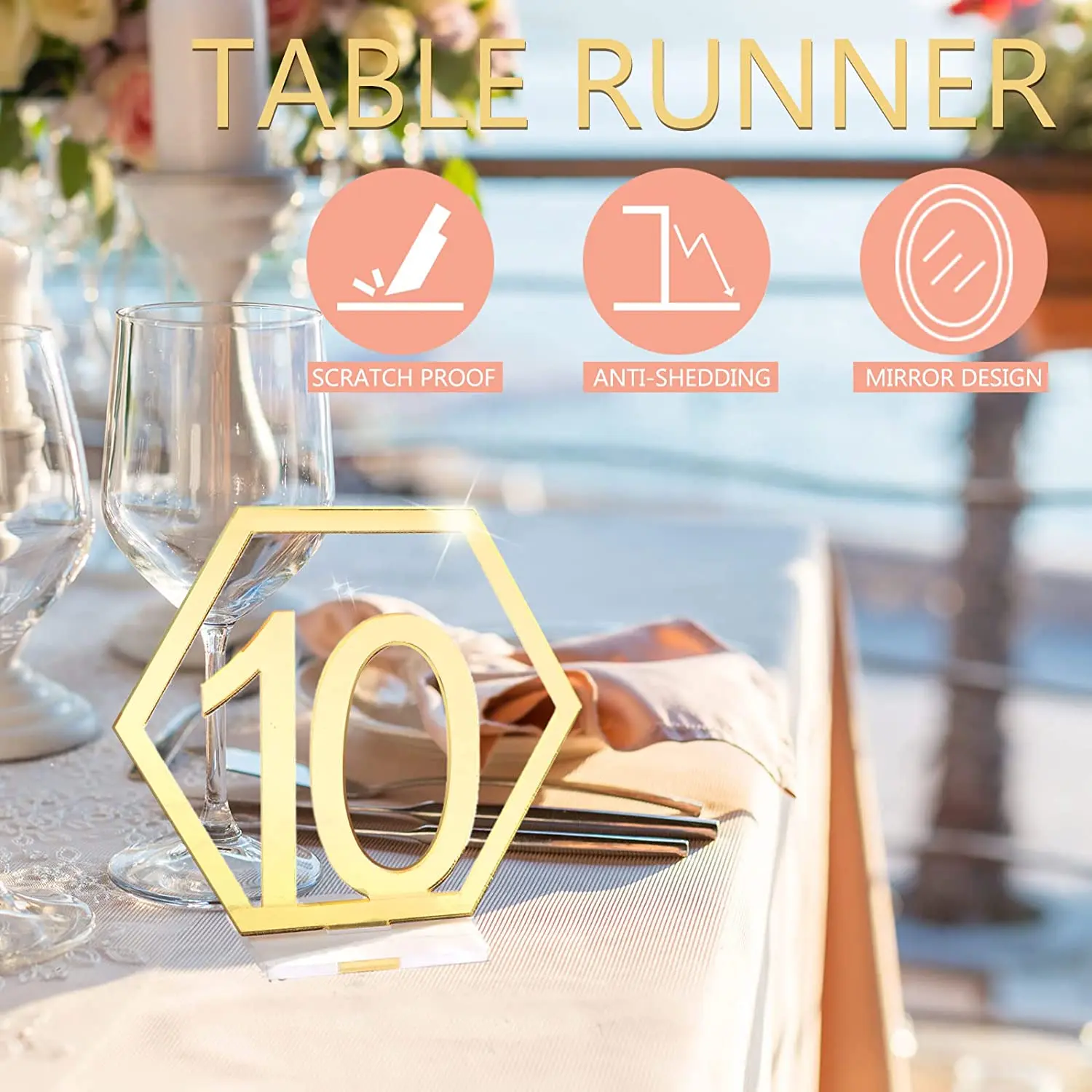 Luxury Gold Mirror Acrylic Table Sign - Wedding Numbers