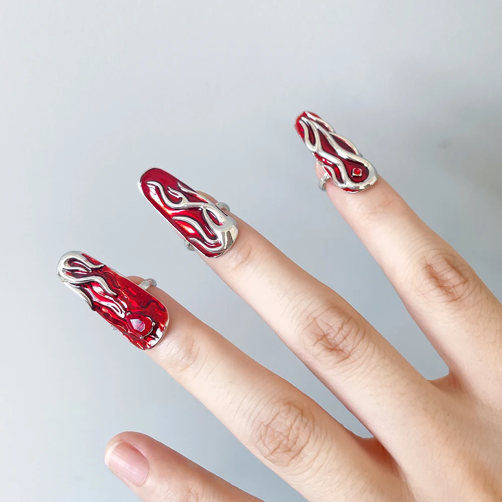 Red Flame Metal Wear Manicure Nails Ring Fingertip Ring - Buy Nail ...