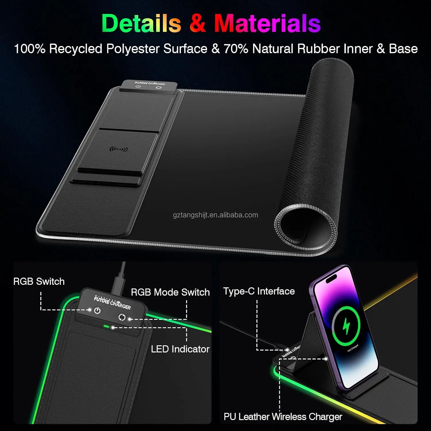 Rgb Wireless Charge Mouse Pad Rubber Sole Desk Mat Mouse Pad Custom ...