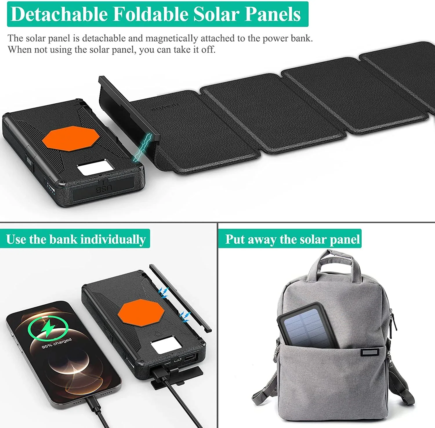Portable Foldable Solar Panel Waterproof Outdoor Solar Charger Power ...