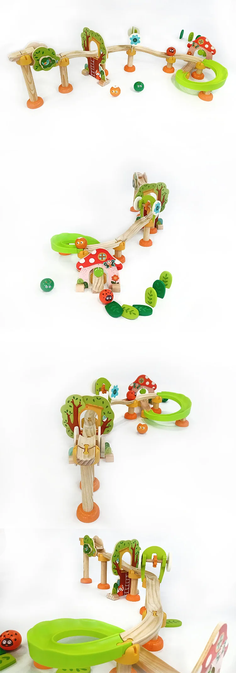 Wooden Racing Stairs Ball Games Building Blocks Assembly Ball Run Set ...