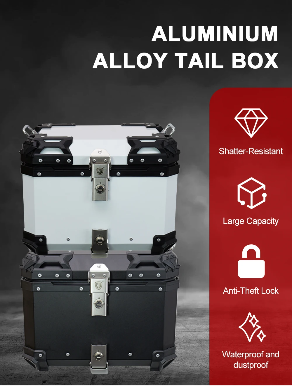 Wholesale Motorcycle Tail Box Top Case 45L Black Aluminum Alloy Large Trunk Rear Carrier Bag ...