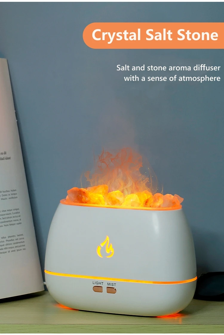 Customize Logo Desktop Flame Essential Oil Aroma Diffuser Dual 3d Flame Crystal Salt Stone ...