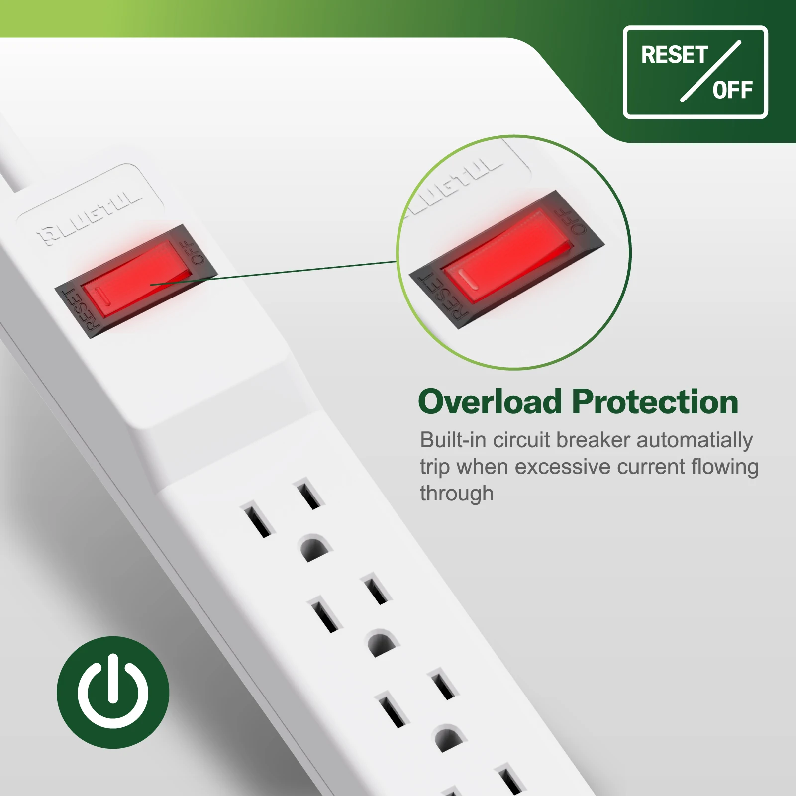 Us Standard 6 Ac Outlets Reset-off Switch Overload Protection 15a ...
