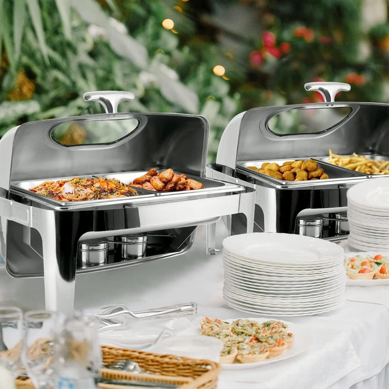 Luxury Chafing Dish Buffet Set 9QT Stainless Steel Roll Top Food Warmer ...