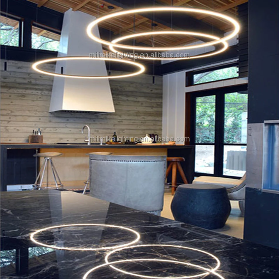Luxury Kitchen Island Wood Circular Pendant Lights 45cm