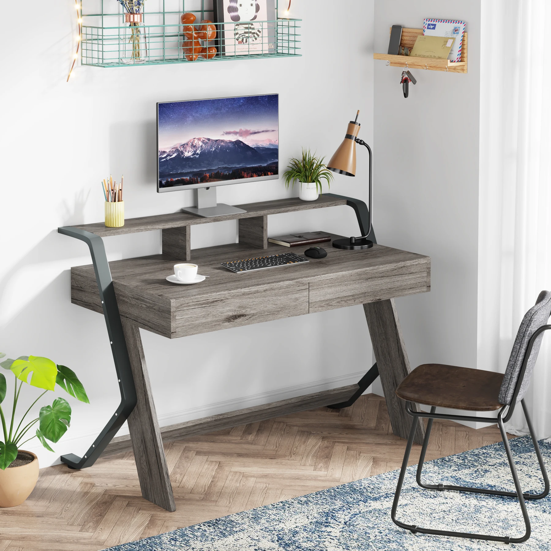 Tribesigns Computer Table Desk With 2 Storage Drawer 47 Inch Writing ...