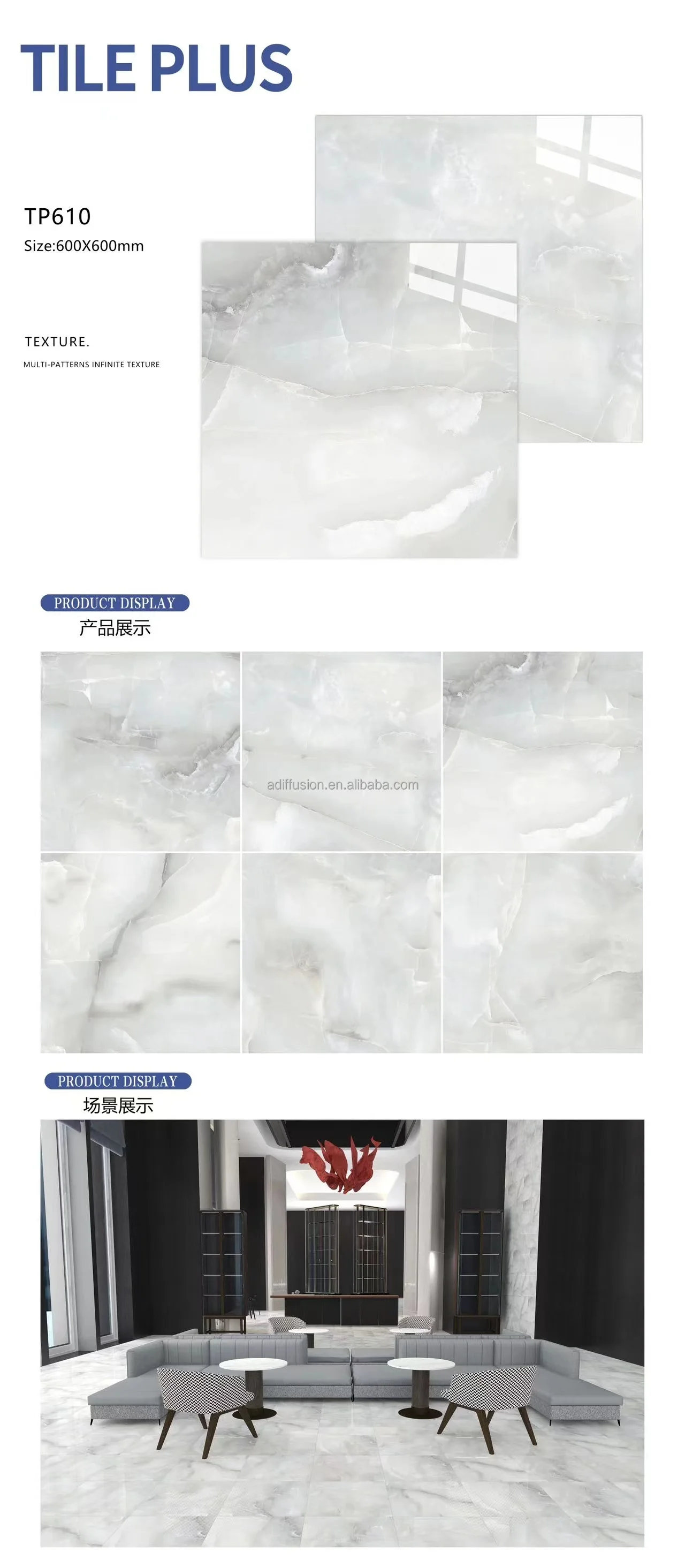 Modern 600x600 Carrara Marble Looking Porcelain Glazed Flooring Tiles ...