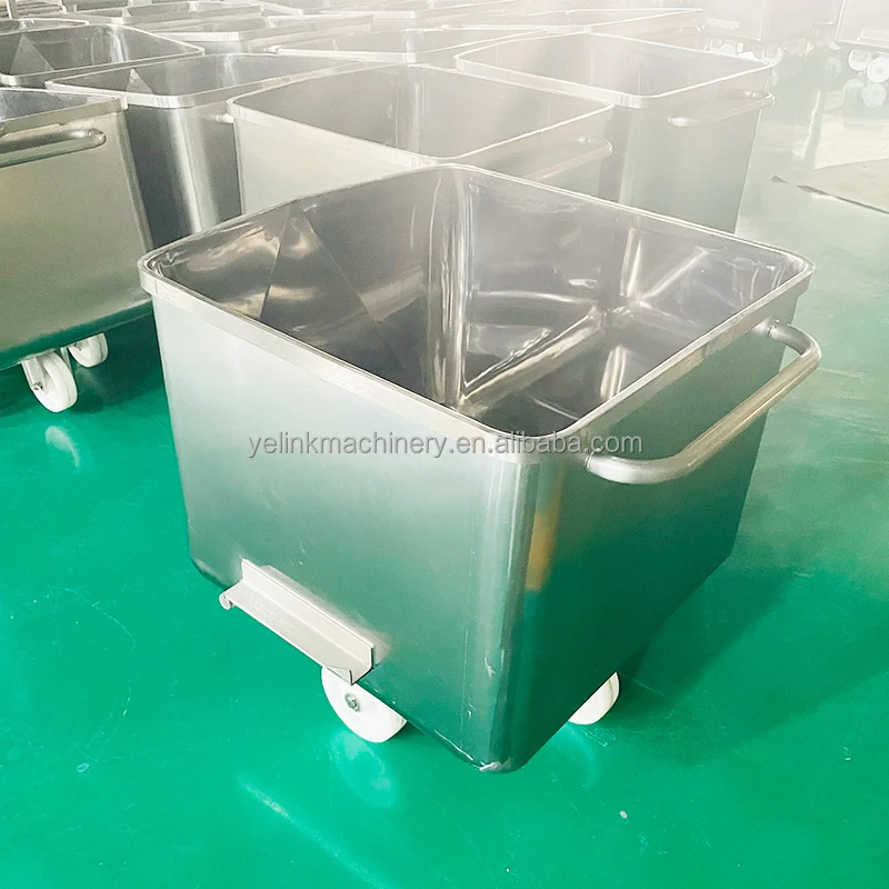 304 Stainless Steel 200L Meat Trolley Bin Wheels for Vegetable ...