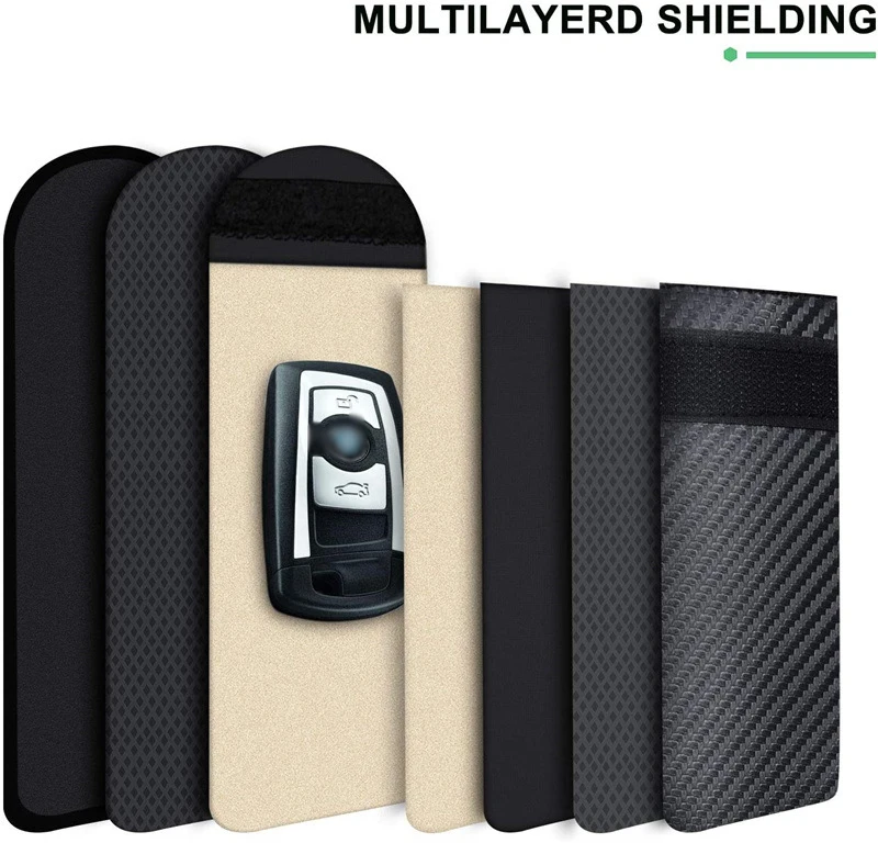 Carbon Fiber Key Fob Case Rfid Signal Blocking Bag Anti Theft Compact ...