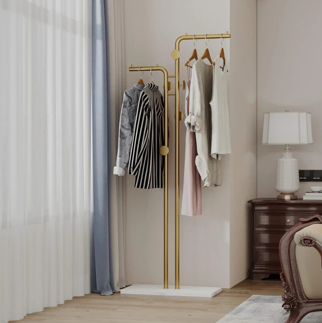 Luxury Gold Marble Base Metal 5 Hooks Coat Racks Bedroom Double Pole ...