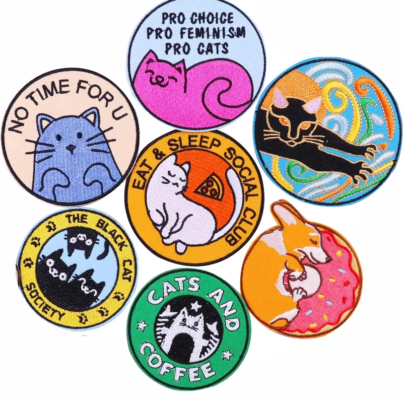 Cartoon Cat Patches on Clothes Hippie Embroidery Patch DIY Iron on ...