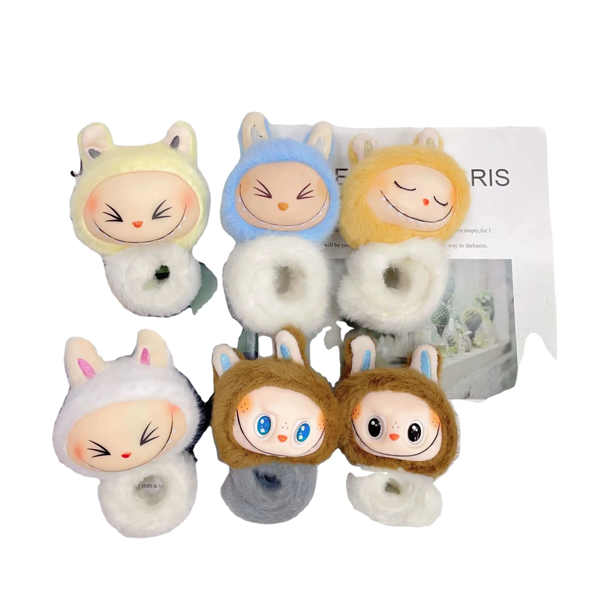 Qy 2025 Labubu Big Head Wrist Plush Clap Ring Vinyl Labubu Plush ...