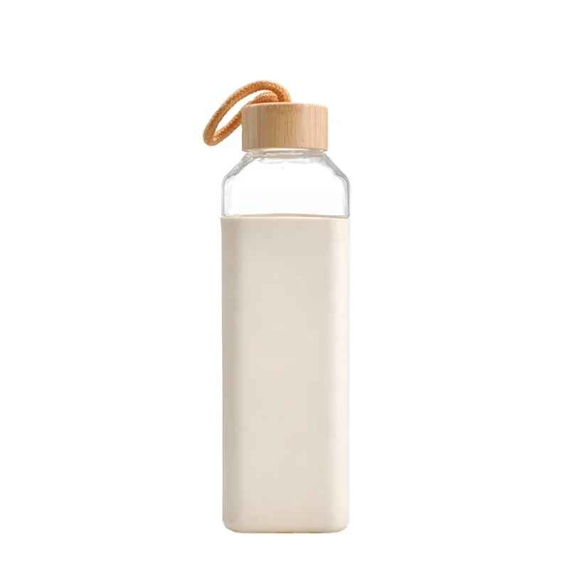 23 oz Rectangle Clear Drinking Glass Water Bottle with Wood Lid and ...