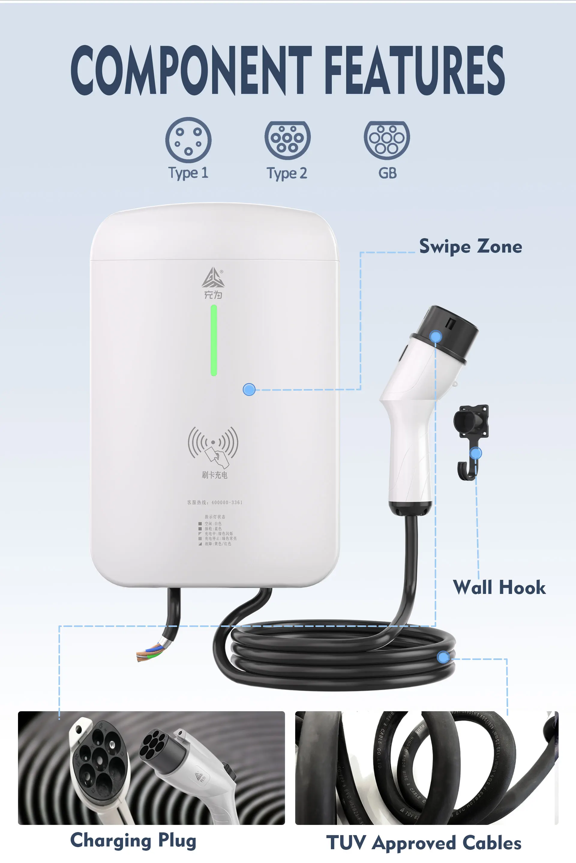 Z3a Q2 Wall-mounted Ac Ev Charger 4.8kw/9.6kw Output Current For Public ...