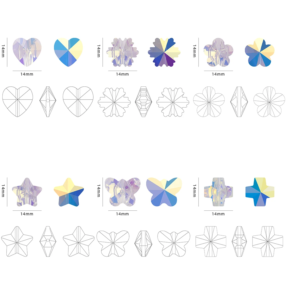 Zhubi 14mm Heart Shape Glass Beads Shining Color Cross Hole Crystal ...