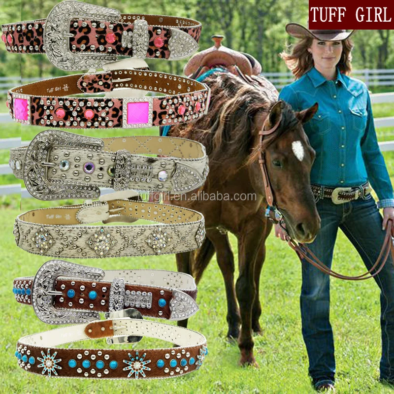 Western Girl Brown Horse Hair Spur Bling Vintage Rhinestone Belt 115cm