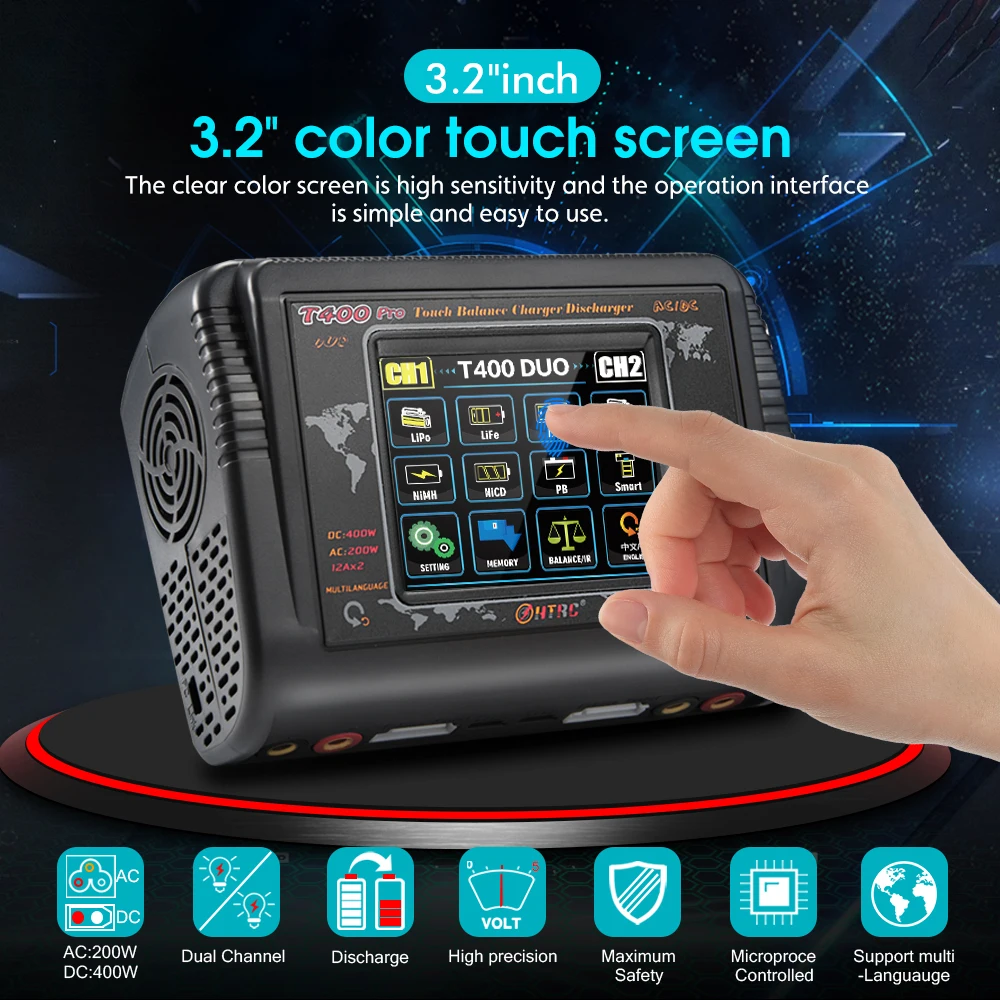 HTRC T400 Pro Lipo Battery Charger - 400W DC, 200W AC