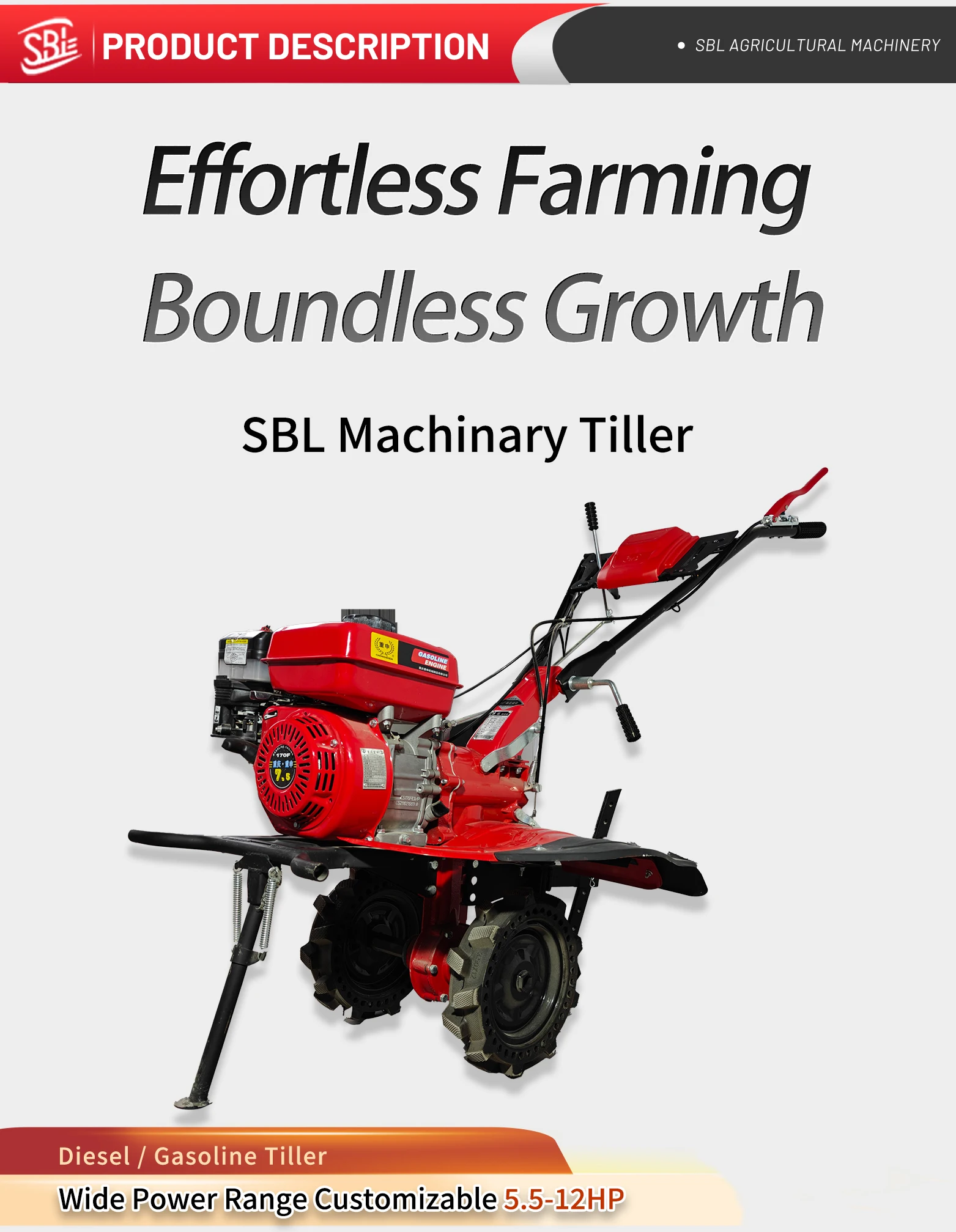 Mini Land Cultivation Machine - 7.5HP Power Tiller