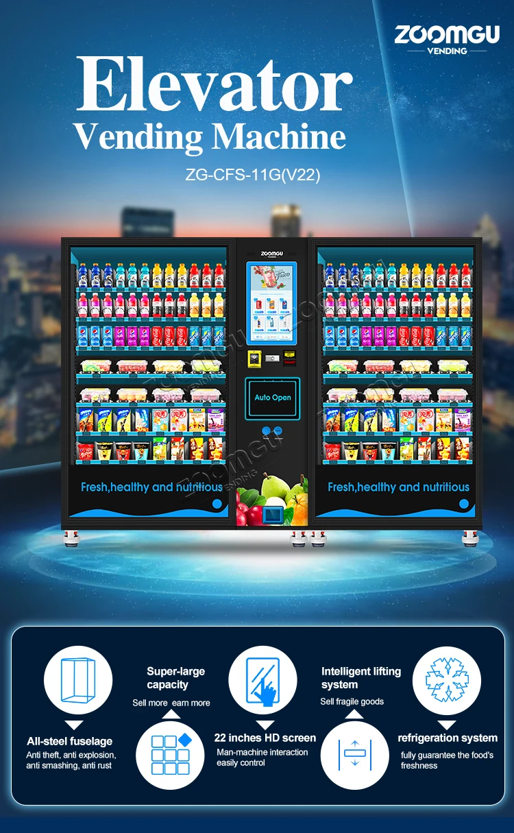 Zoomgu 24 Hours Self-service Fresh Food Supermarket Fruits Vegetable Salad Cake Vending Machine ...