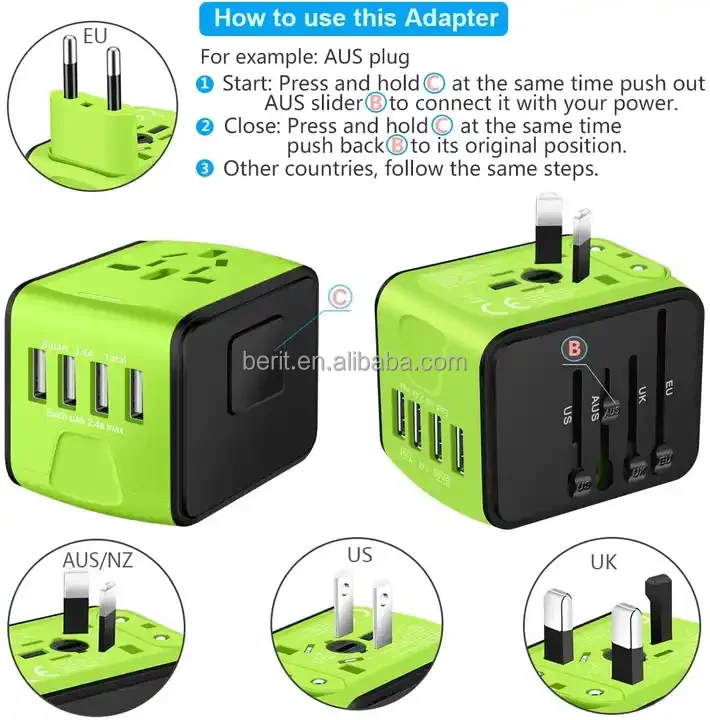 Universal Travel Adapter with USB - Worldwide AC Outlet