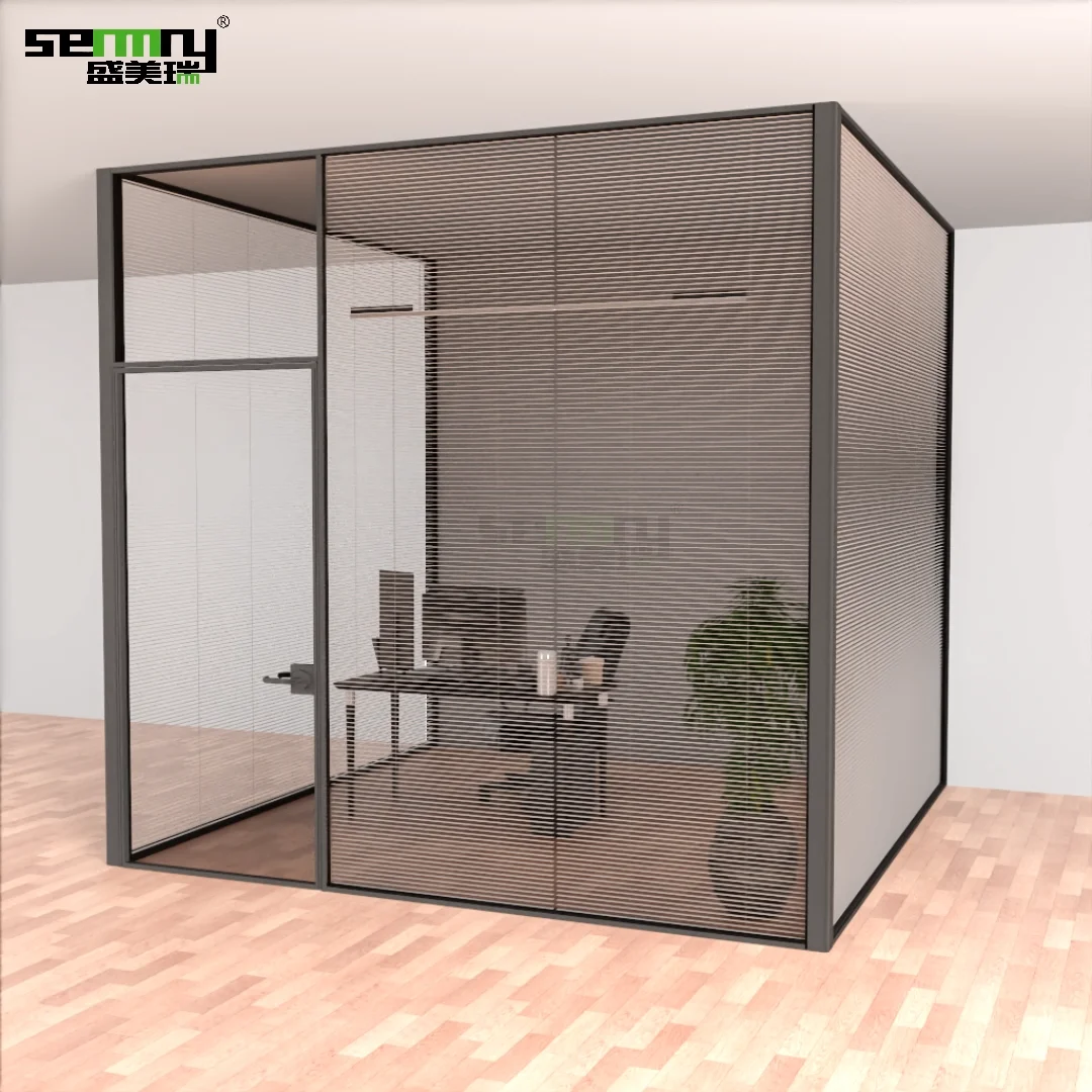 90 Cm Full View Office Wall Partition Double Layer Glass Without ...