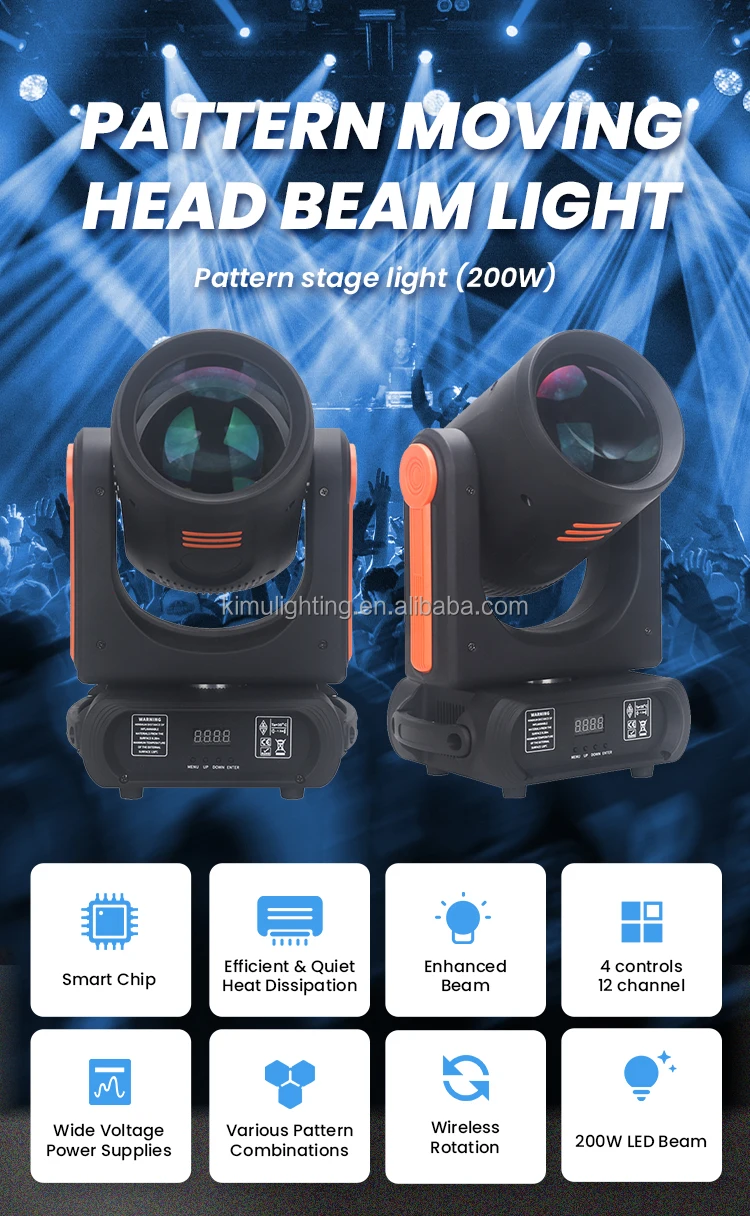 200W LED Moving Head Light - RGBW, 14 Patterns, 10000hrs