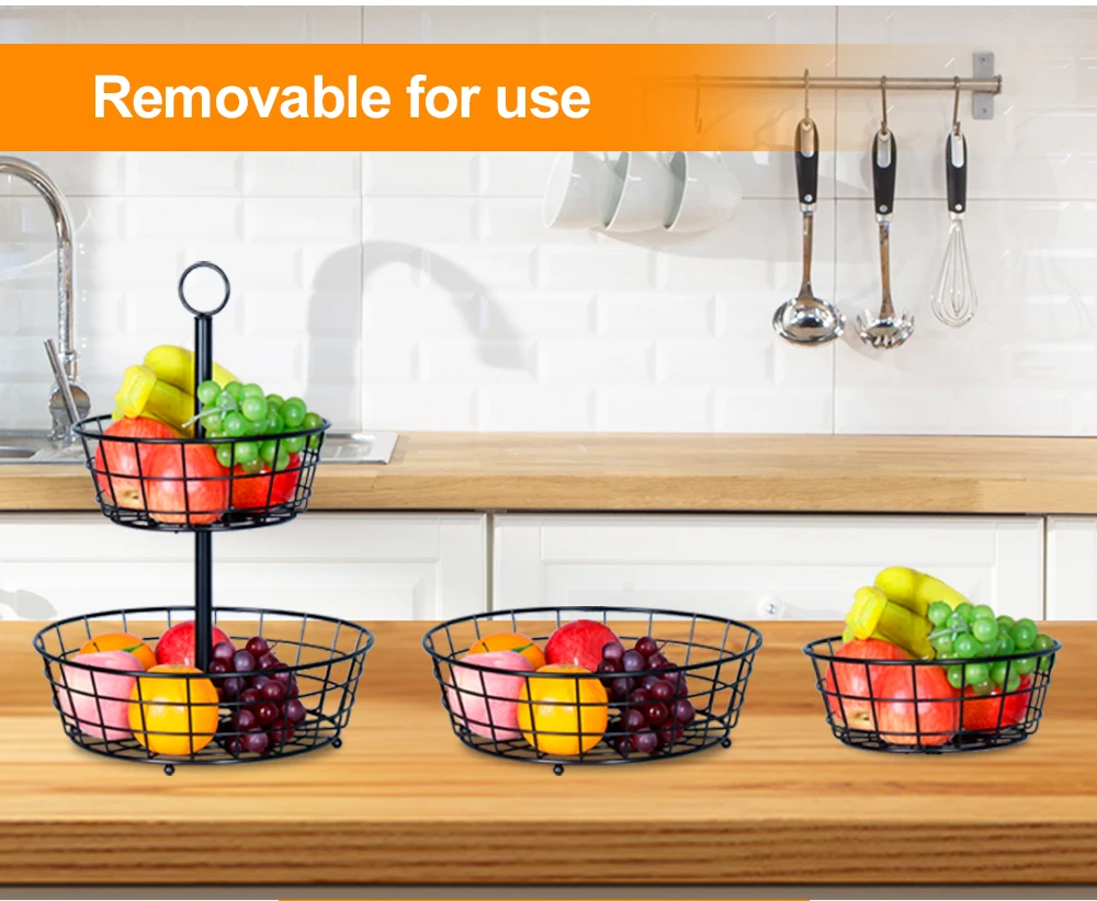 Modern Metal Iron Wire Countertop Fruit Basket Rack Kitchen Storage Two ...