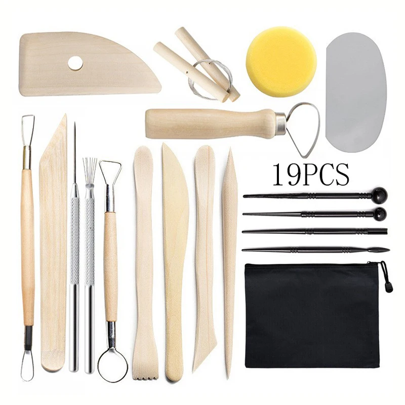 19-piece Art Clay Tool Set Double-sided Pottery Sculpting Tools For Modeling Clay With Wooden ...