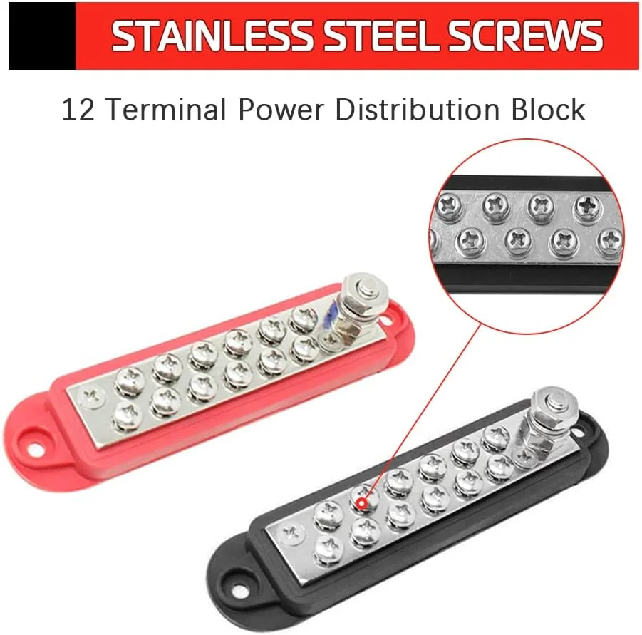 12 Point Terminal Power Distribution Block Bus Bar With Covers And Lock ...