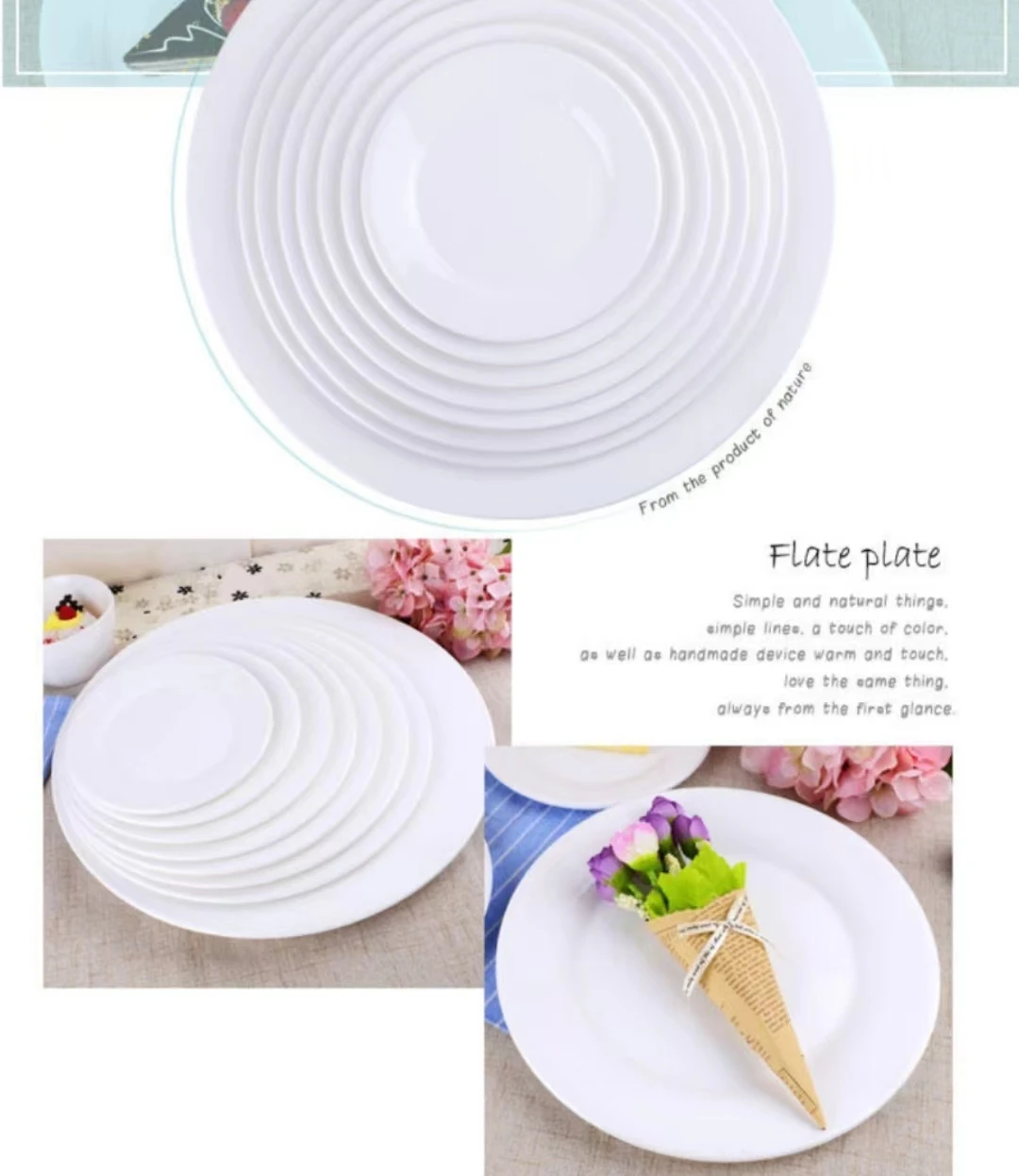 Different Sized White Flat Plate Set For Catering Restaurants Wedding ...