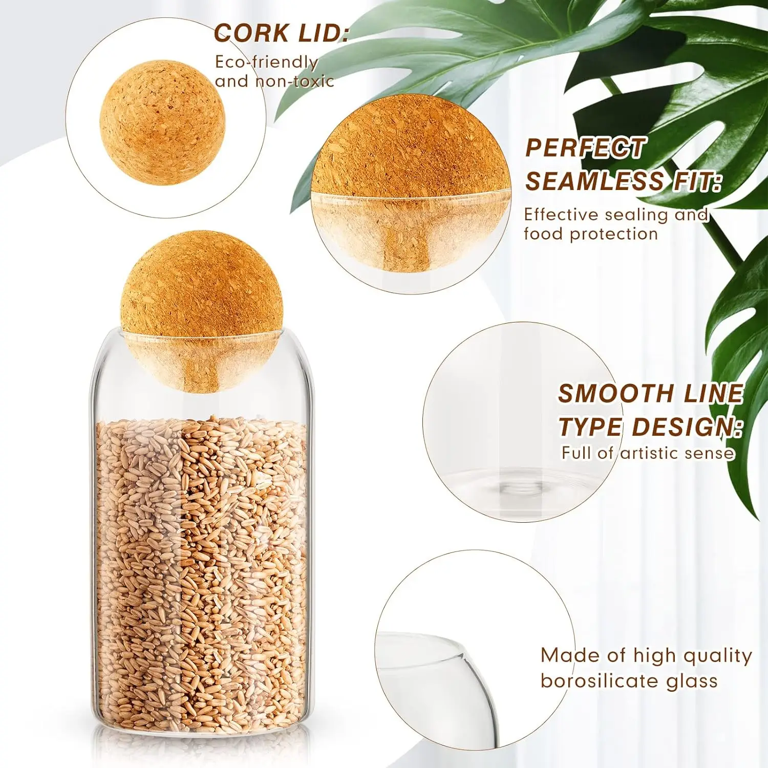 Storage Glass Jar Set Food Tank With Spherical Cork Cute Ball Candy ...