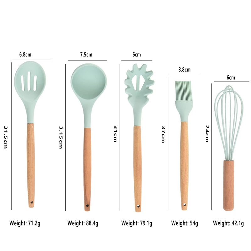Multi-functional 12pcs Silicone Kitchen Utensils Set Wooden Handle ...