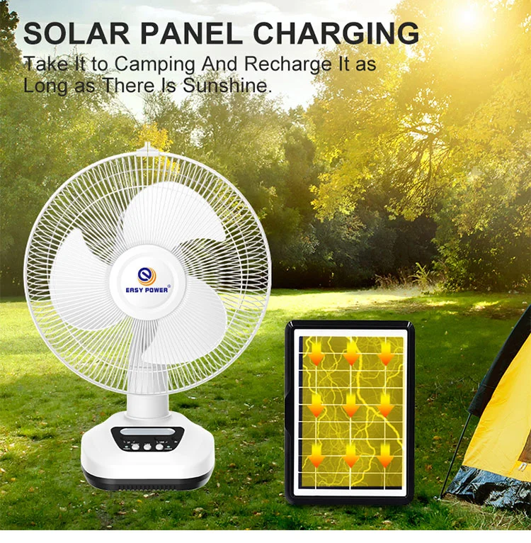 Dc Solar 12 Inch Table Fan with Light Solar Fan with Panel and Batter ...