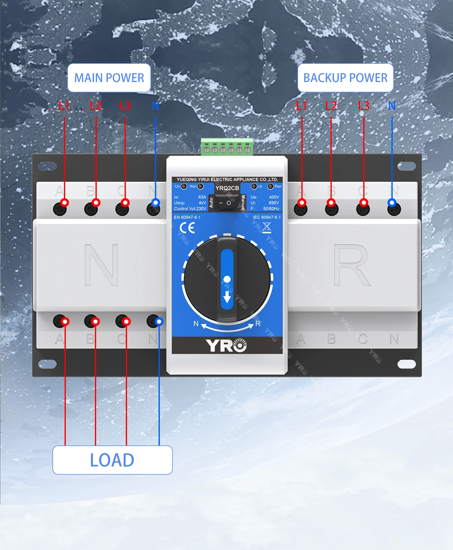 YRO Dual Power ATS - Reliable 2P 63A 220V Transfer Switch