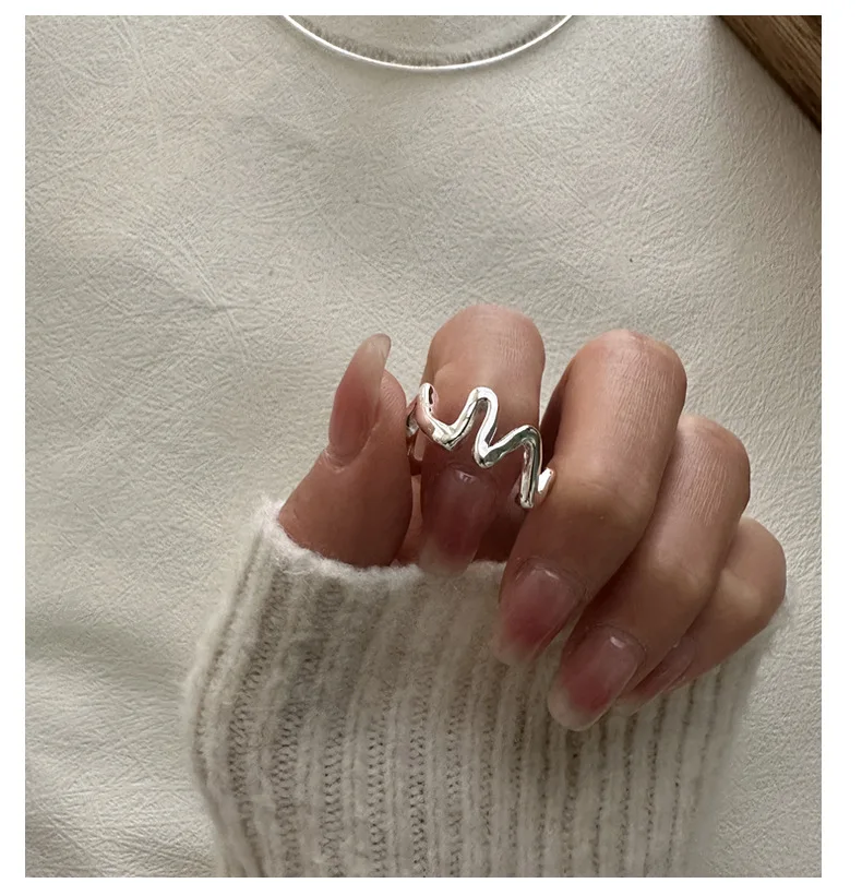 Joyever Simple Adjustable Ring 925 Sterling Silver Wave Ring Fashion ...