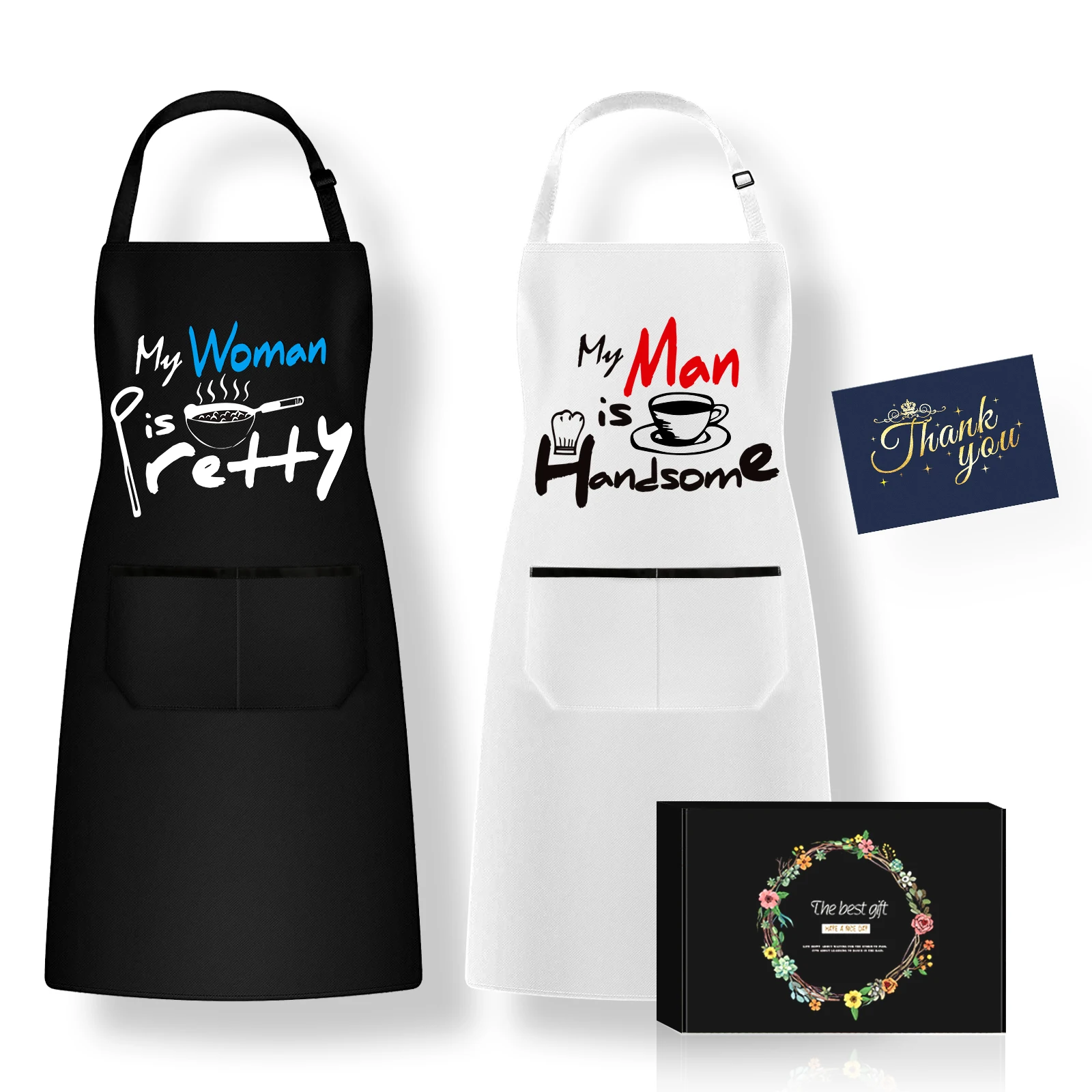 Couples Apron Gifts Set High Fashion Women Canvas Apron Kitchen Barista ...