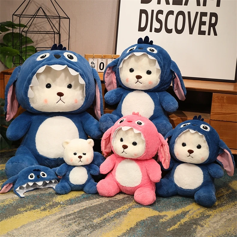 Cute Transformed Bear Plush Pink Blue Stuffed Bears With Detachable Hat ...