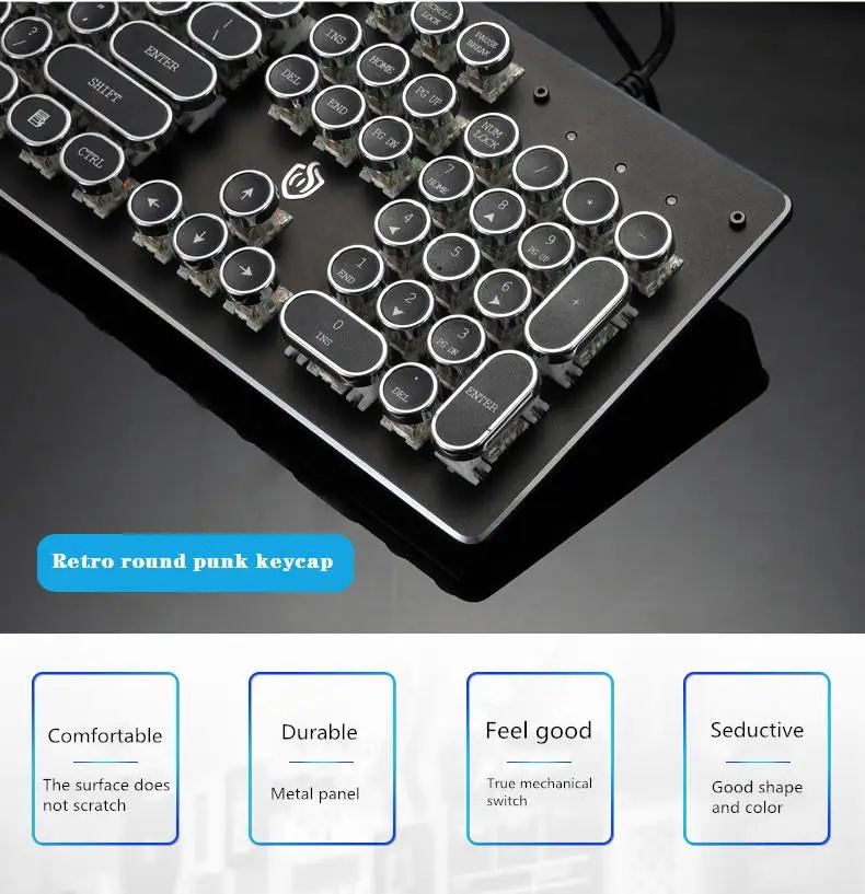 Punk Keyboard Rgb Backlit Round Keycap Wired Usb Gaming Mechanical ...