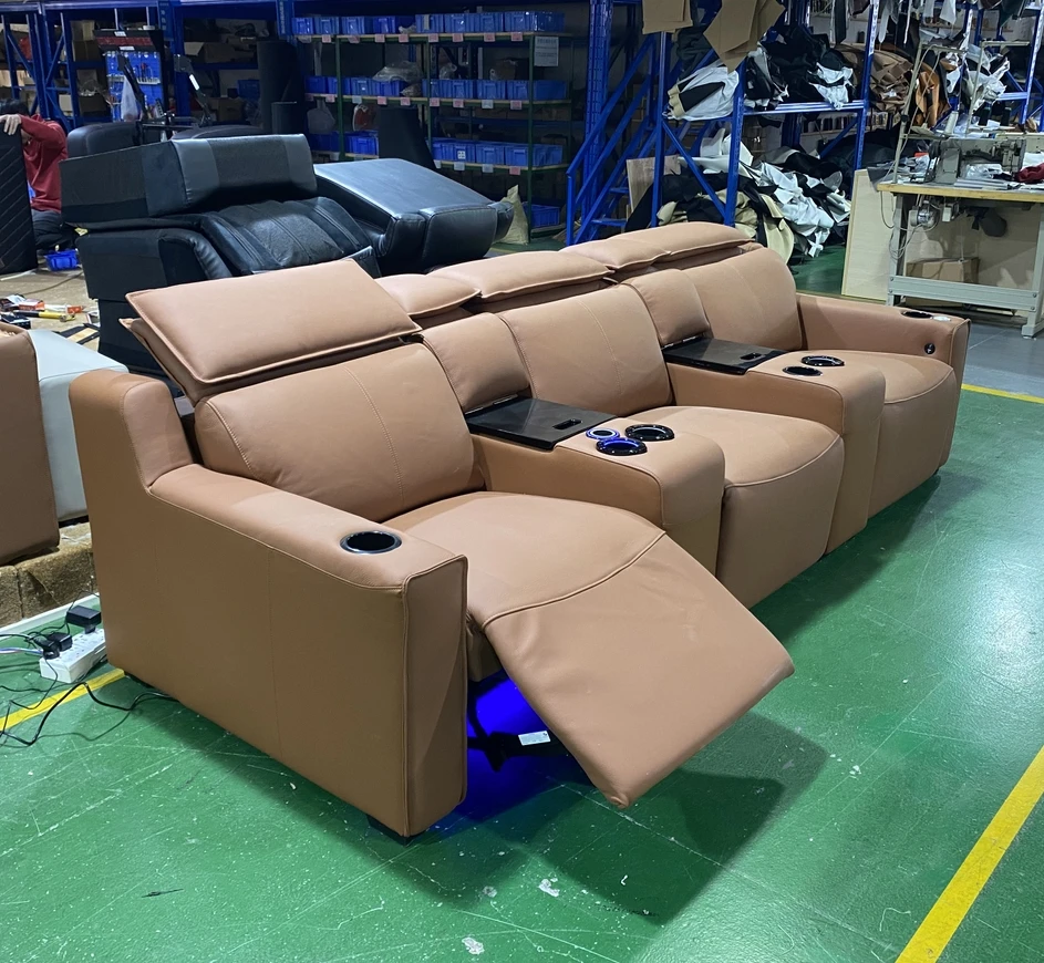 Luxury Living Room Leather Sofa Set Theater VIP Recliner Armchair with ...