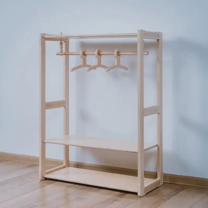 Custom Montessori Clothing Rack And Shelf Wooden Kid Clothing Rack ...